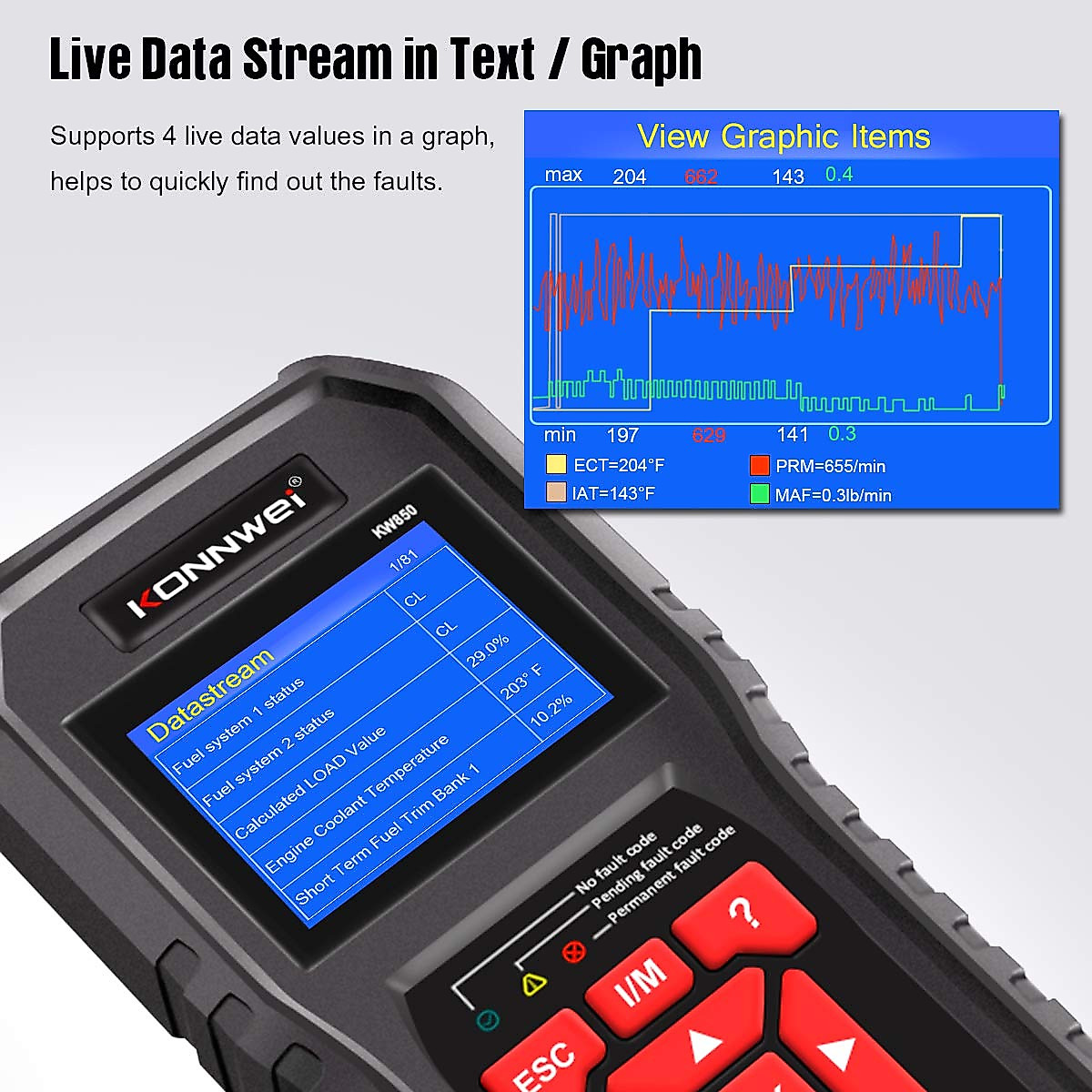 KONNWEI OBD2 Scanner Professional Car OBD II Scanner Auto Diagnostic Fault Code Reader Automotive Check Engine Light Diagnostic EOBD Scan Tool for All OBDII Protocol Cars Since 1996 (Enhanced KW850)