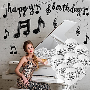 60 Pieces Music Theme Party Decorations Set Include Music Note Latex Balloons Music Note Foil Balloons Music Note Banner Music Note Hanging Swirls for Birthday Party Wedding Supplies (Classic Style)