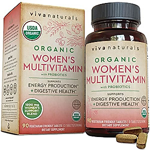 Organic Multivitamins for Women with Probiotics (90 Tablets) – Women Multivitamins for Daily Energy, Digestive Health and Immune Support Supplement with Vitamin B12, C, D and E, Iron, Folate.