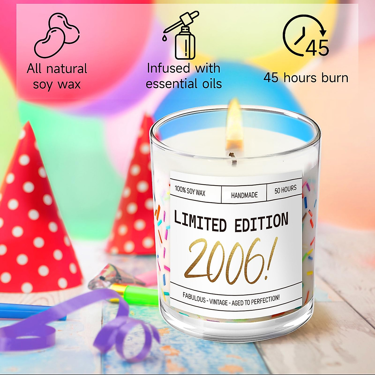 18th Birthday Gifts for Girls, Happy 18th Birthday Gift Candle with Sprinkles, Unique 18th Birthday Gifts for Daughter, Niece, Granddaughter, Limited Edition 2006 - Vanilla Candle, 7oz