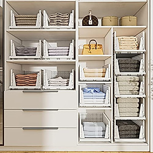 4 Packs Stackable Closet Organizers, Plastic Storage Basket Wardrobe Organizer and Storage Bins Folding Closet Organizer Storage Box Closet Shelf Drawer Organizer for Bathroom Kitchen Office, 4XL