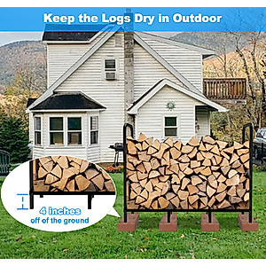 Tikimilor 4ft Firewood Rack Holder, Adjustable Heavy Duty Fire Log Stacker Stand for Fireplace, Outdoor Indoor Metal Wood Pile Storage Organizer, Patio Logs Stand tool, Black