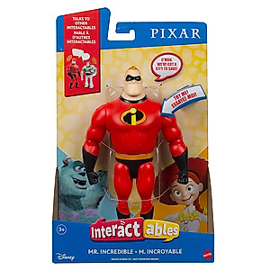 Pixar Interactables Mr. Incredible Talking Action Figure, 8-in Highly Posable Movie Character Toy, Interacts with Other Figures, Kids Gift Ages 3 Years & Older