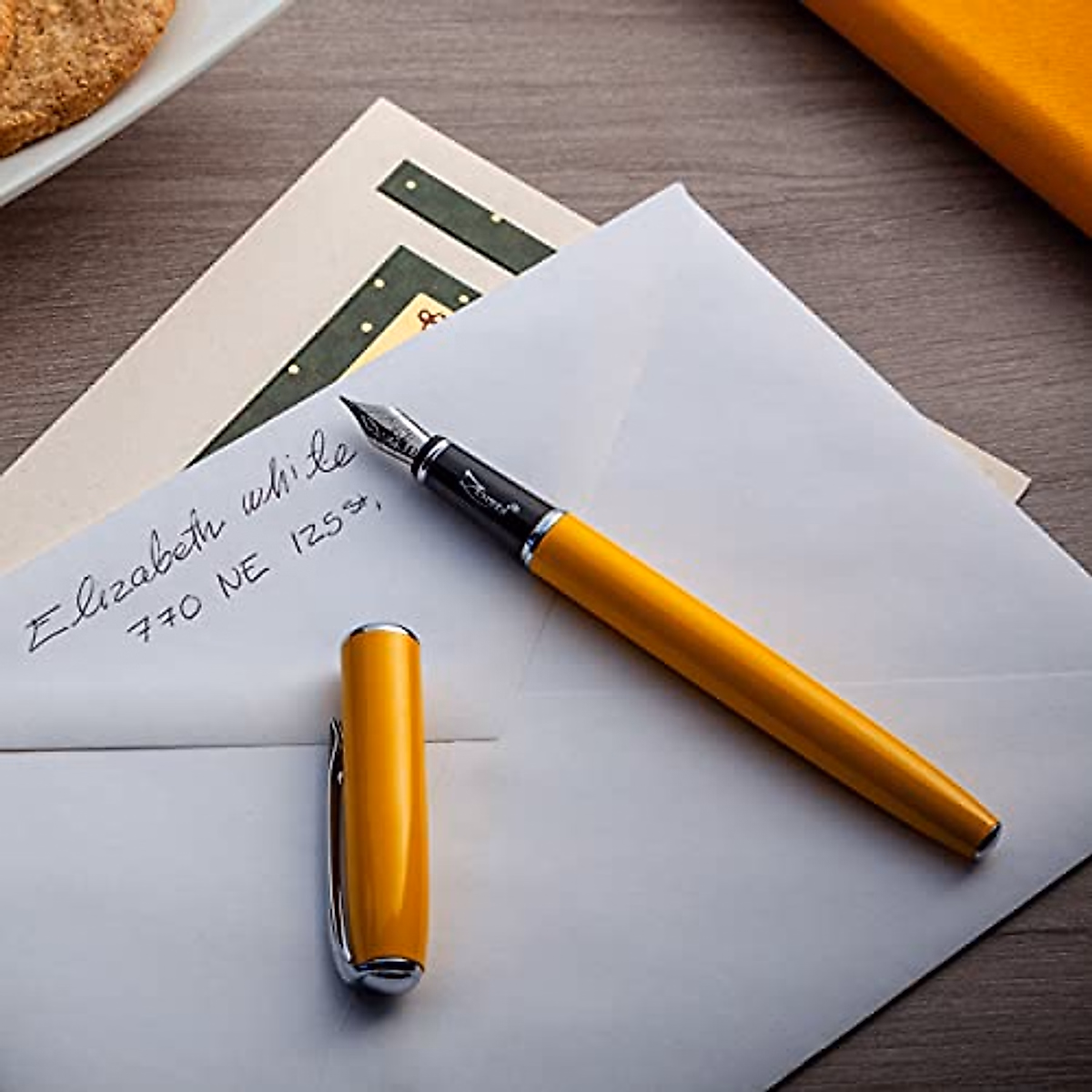 ZenZoi Yellow Fountain Pen Fine Nib - Luxury Pen For Women Men W/Schmidt Quality Tip. Refillable Smooth Writing Pen For Journaling, Drawing. Stylish High End Gift Box W/Ink Converter & Ink Cartridge