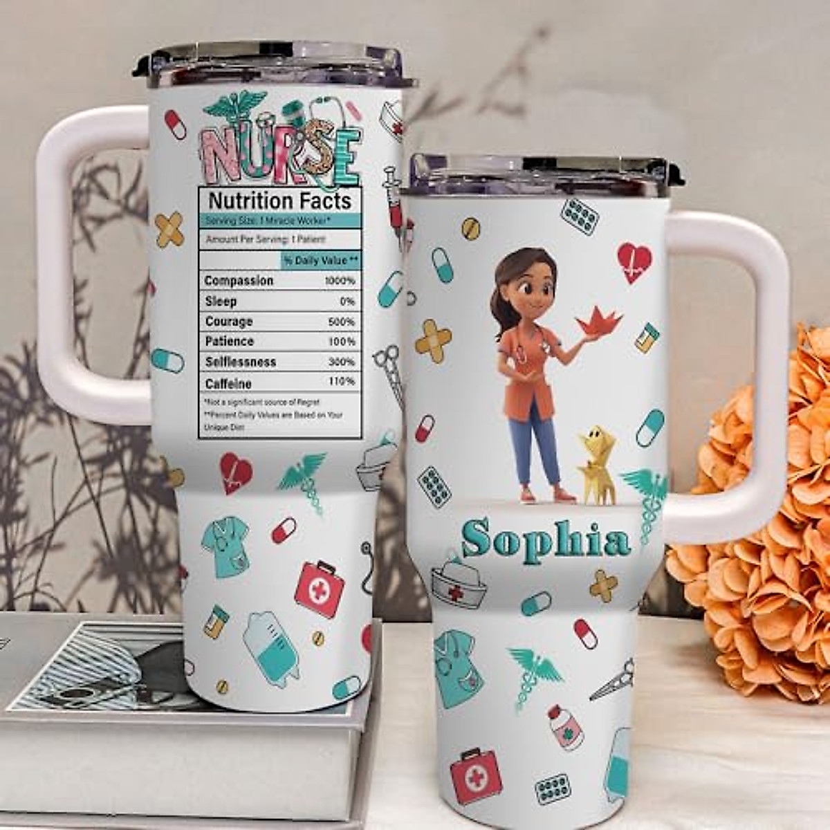 Personalized Nurse Tumbler 40oz -nurse therapeutic origami instructor-Custom Name Insulated Travel Mug with Handle & Straw, Gift for Nurses, Medical Workers, Appreciation, Mother's Day eHvkOU