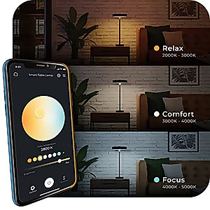 Globe Electric 67240 Wi-Fi Smart Table Lamp, Satin Black, No Hub Required, Voice Activated, 7 Watts, Multicolor Changing RGB, Tunable White 2000K - 5000K, 400 Lumens, 50,000 Hours, 80 CRI