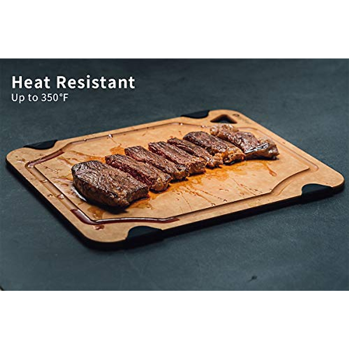 Cutting Board for Kitchen Dishwasher Safe, Toptier, Wood, Fiber , Eco-Friendly, Non-Slip, Juice Grooves, Non-Porous, BPA Free, Small, Silicone, 11.5 x 9.25-inch, Natural Slate