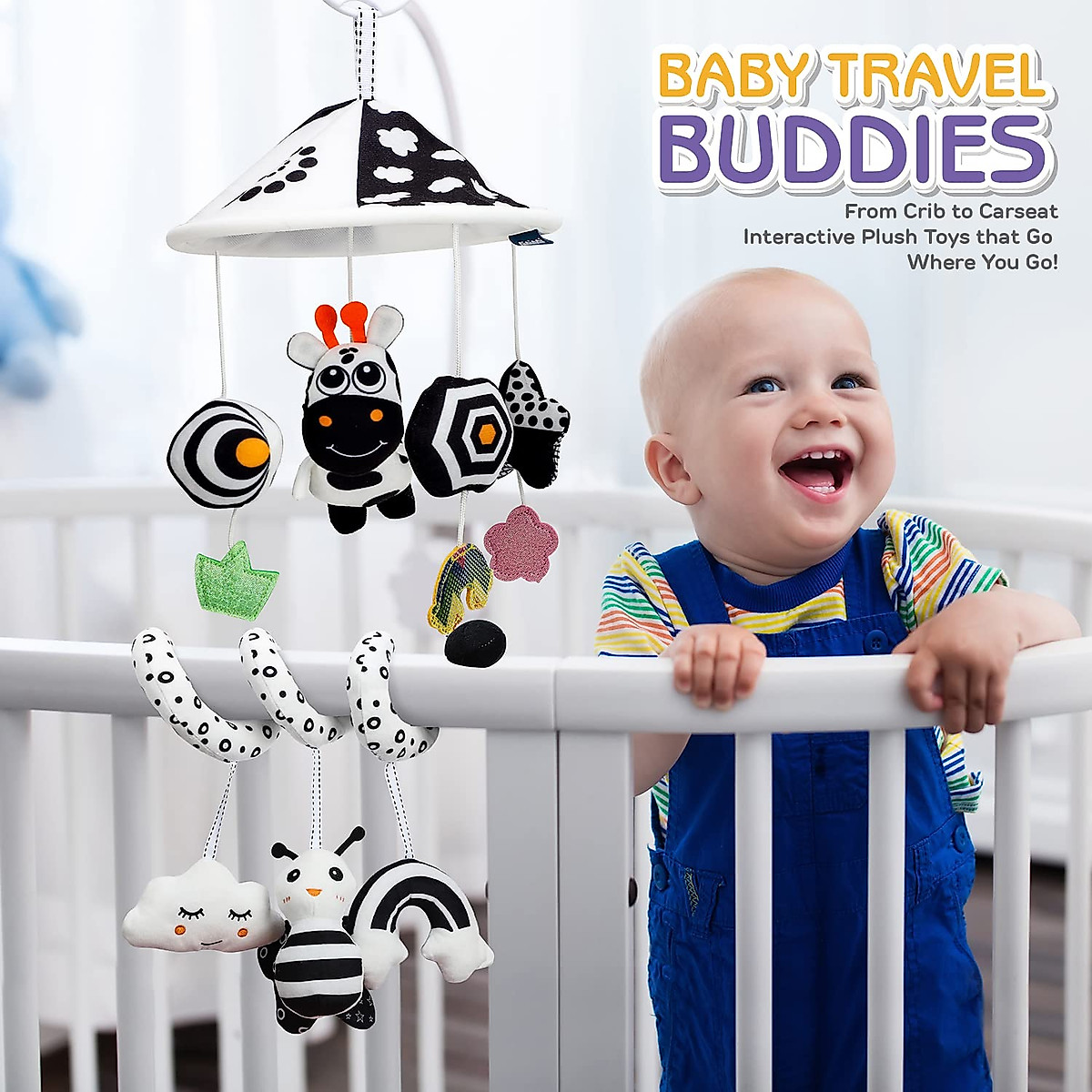 TOY Life 2 Pack Hanging Baby Toys 0-6 Months, Car Seat Spiral Toys for Babies 0-6 Months, Crib Toys Hanging Newborn Toys Black and White Hanging Stroller Activity Toy for Babies, Infant Carseat Toys