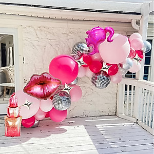 Hot Pink Princess Balloons, 11pcs Huge Lipstick Lips Foil Princess Balloons Party Decoration Photo Backdrop for Girls Birthday Baby Shower Bridal Shower Princess Doll Theme Party Decorations