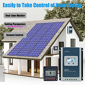 EPEVER 40A MPPT Solar Charge Controller with Tempreture Sensor MT50 Remote Meter 12V 24V Auto Indentify Apply for Lead Acid Lithium LiFePO4 (Tracer4210AN+MT50+Tempreture Sensor)