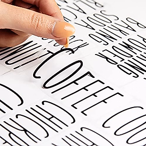 Talented Kitchen 136 Pantry Labels for Food Containers, Preprinted Clear Kitchen Food Labels for Organizing Storage Canisters & Jars, Black All Caps + Numbers Stickers (Water Resistant)