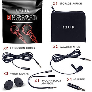 Solid Clip On Lavalier Lapel Microphone 2 Pack Set for iPhone and Android Vlogging, Interview, Selfie Videos