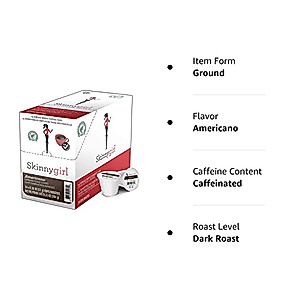 Skinnygirl Coffee Pods, Americano, Espresso Roast Coffee in Single Serve Pods for Keurig K Cups Brewers, 24 Count