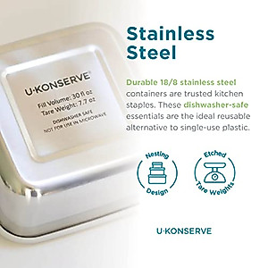 U-Konserve Stainless Steel Food Storage Bento Box Container, Leak Proof Silicone Lid Dishwasher Safe - Plastic Free (50oz Clear)