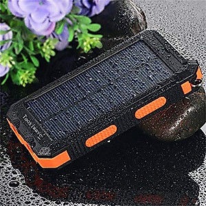 Solar Charger Power Bank 20000mAh Waterproof Portable External Backup Battery Charger Built-in Dual USB/Flashlight and Compass for All Cell Phone and Electronic Devices(Black & Orange)