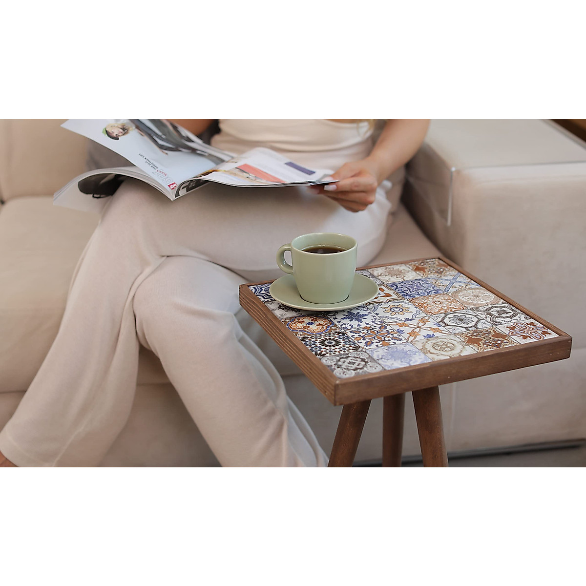 Comfyt Side Table, Coffee Table, End Table, Home Decor Table, Nightstand Nesting Table, Bedside Table, Accent Table, Home Essentials, Solid Wood Table, Mexican Tile Table, Ceramic End Table