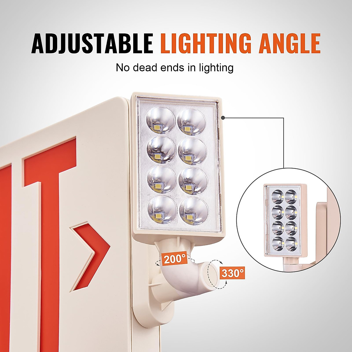 VEVOR LED Exit Sign with Emergency Lights, Two Heads Emergency Exit Light with Battery Backup, Combo Red Letter Fire Exit Lighting, Commercial Exit Signs for Business, White Tested to UL Standards