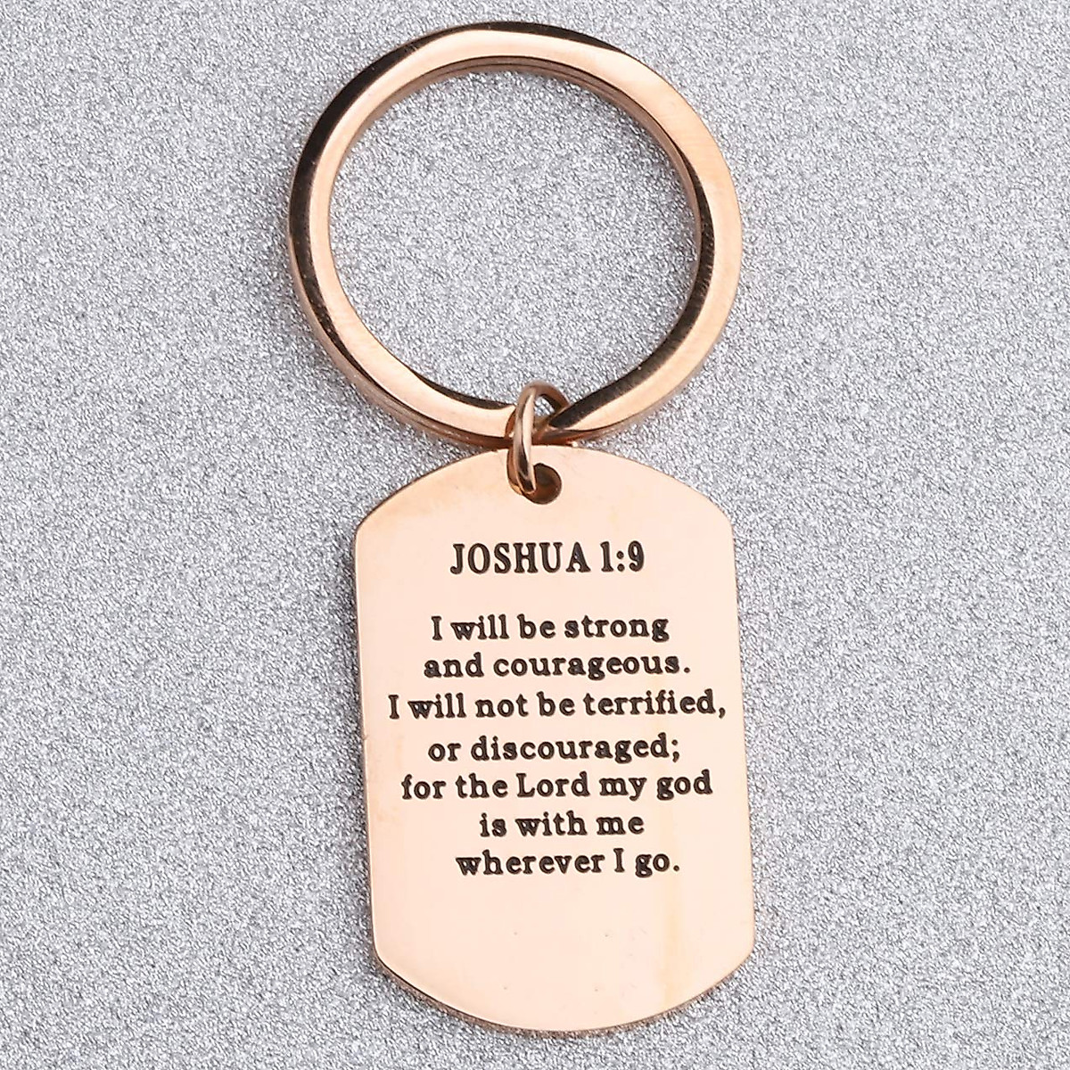 BEKECH Joshua 1:9 Bible Verse Keychain I Will Be Strong And Courageous Dog Tag Keychain Religious Jewelry Christian Keyring Gift (rose gold)