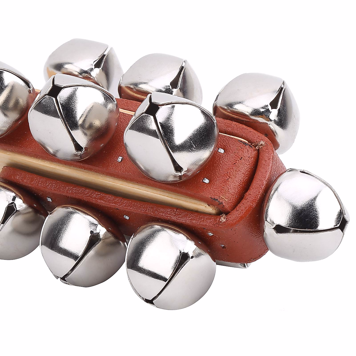 Tomotato Wooden Jingle Hand Bells, Sleigh Bell Stick Handheld Jingles Bells 13 Bell Sleigh Sticks PU Leather Stainless Steel Jingle Bells Stick for Parties Dancing Concerts