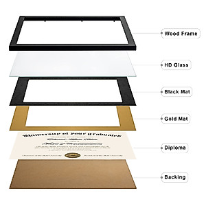 upsimples 11x14 Diploma Frame Certificate Degree Document Frame with High Definition Glass, 8.5 x 11 with Mat for Wall and Tabletop, Black, 2 Pack