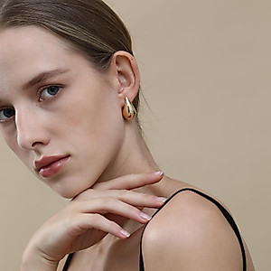 Apsvo Chunky Small Gold Hoop Earrings for Women, Dupes Earrings Lightweight Waterdrop Hoops, Hypoallergenic Gold Plated Earrings Fashion Jewelry Gold&Silver Set