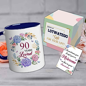 LOTWATEGO 90th Birthday Gifts For Women - 1934 Birthday Gifts For Women - 90 Years Loved Mug - Gifts For Women Turning 90-90 Year Old Gifts For Women, Mom, Grandma, Aunt, Sister - Accent Navy 11OZ
