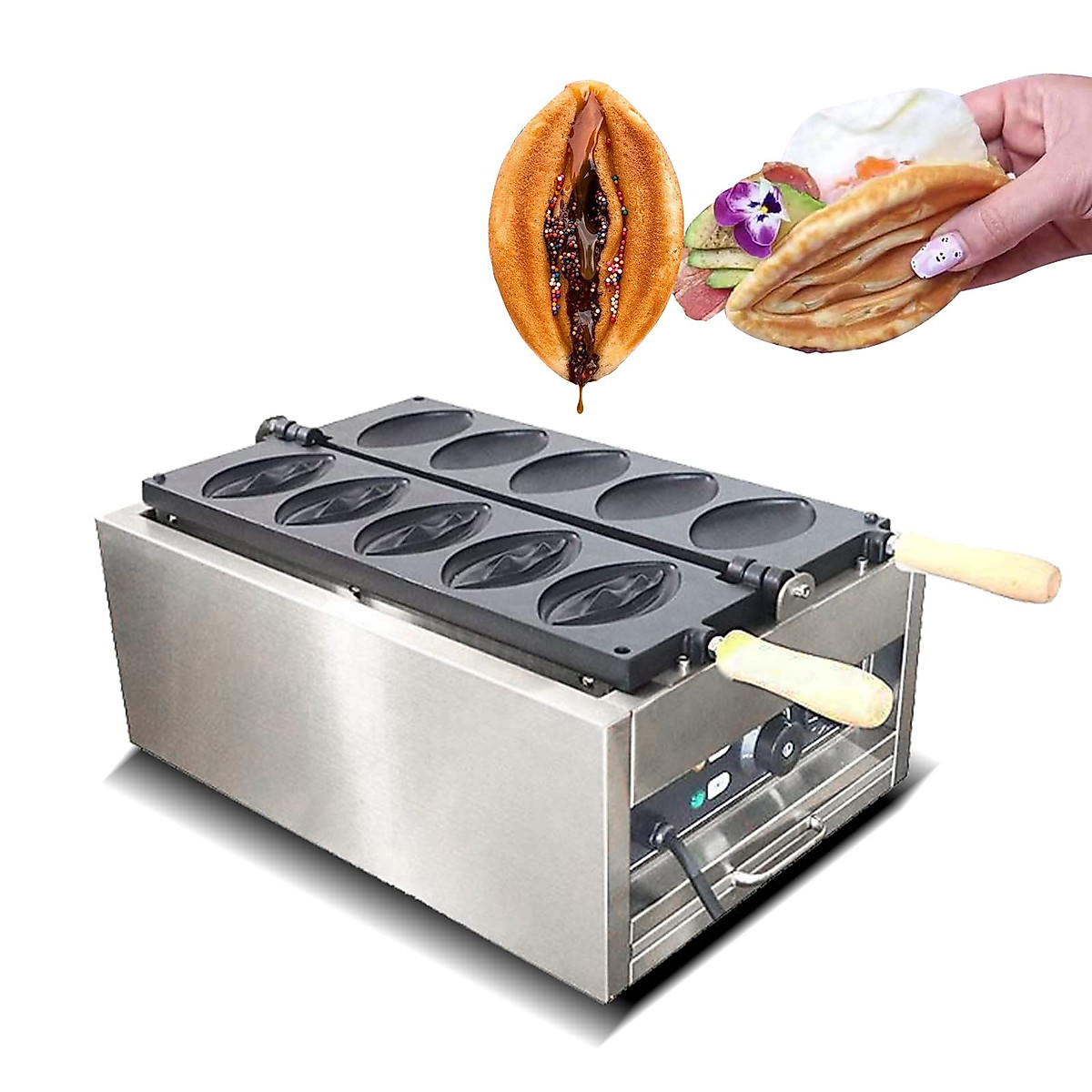 Mvckyi Strange Shape Waffle Maker with Removable Plates, 5pcs Commercial Abalone Shaped Waffle Maker Machine Electric, Rotating Waffle Irons Non-stick, Stainless Steel, for Restaurant, Snack Bar