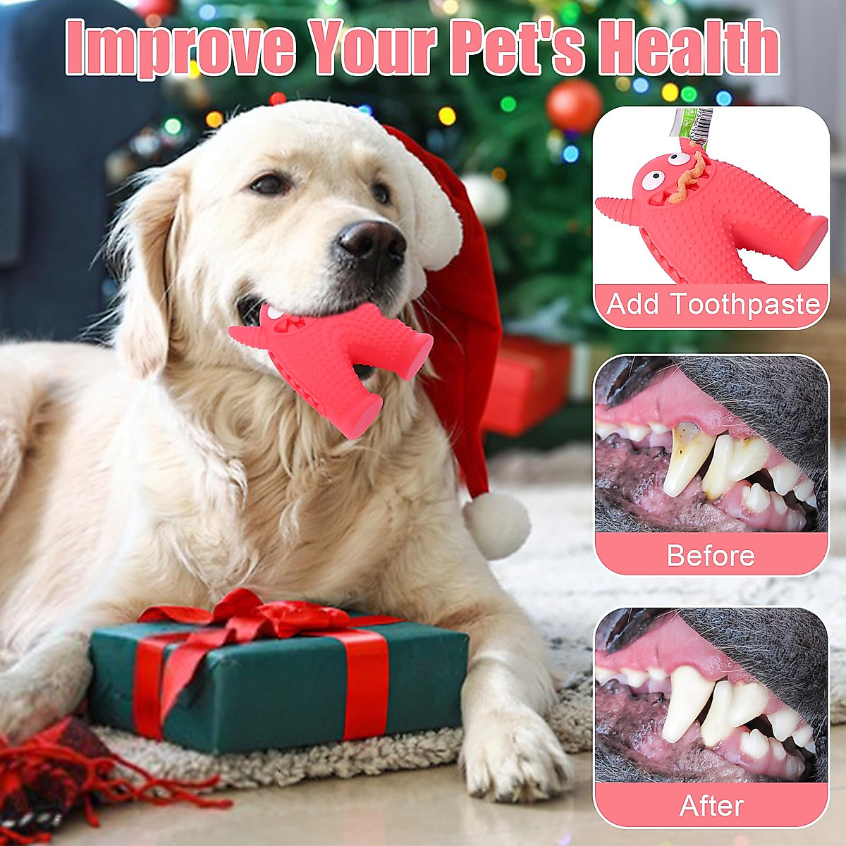 MADDEMCUTE Squeaky Dog Toys for Aggressive Chewers,Durable Interactive Dog Chew Toy for Small Dogs,Natural Rubber Teeth Cleaning Puppy Treat Toys(Pink)