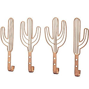 MyGift Wall Mounted Decorative Copper-Tone Metal Entryway Coat Hooks Saguaro Cactus Shaped Hanging Novelty Hooks, Southwest Style Home Decor, Set of 4