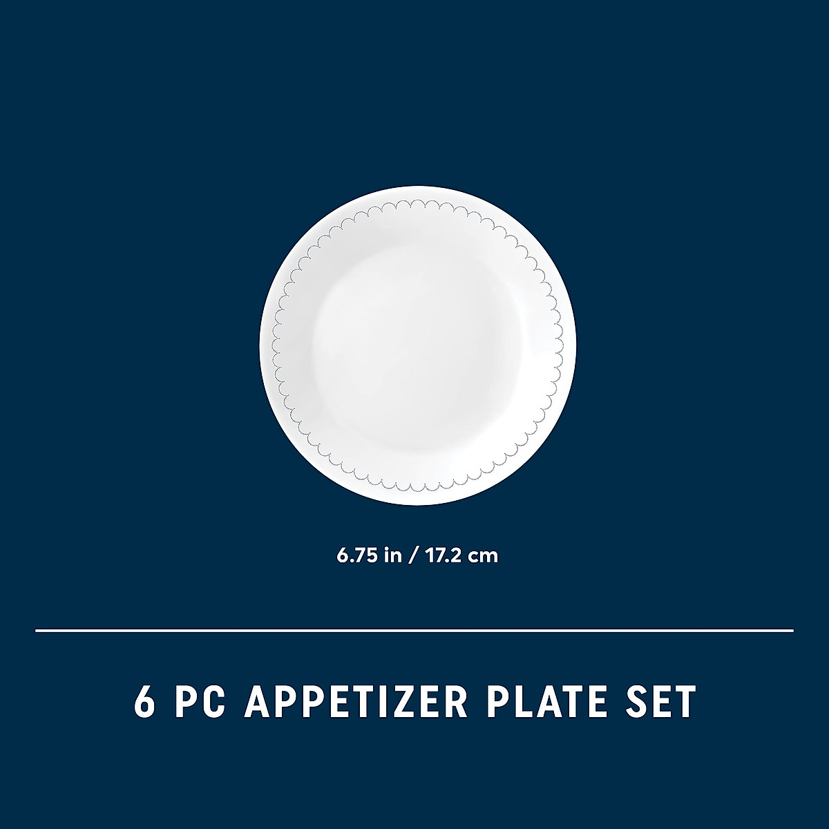Corelle 6-Piece 6.75" Appetizer Round Plates, Vitrelle Triple Layer Glass, Lightweight Round Plates, Dessert Plates, Chip and Scratch Resistant, Microwave and Dishwasher Safe, Caspian