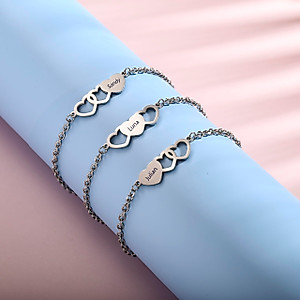 AOTXOXTOA Customized 2-3 Pieces Heart Bracelets Engraving Best Friendship Bracelet Set Stainless Steel Personalized Names for Sisters BFF Women Birthday Wedding Bridesmaid Gifts