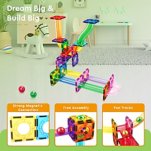 PicassoTiles Marble Run Magnetic Tile Race Track Toy Play Set STEM Building & Learning Early Educational Child Magnet Construction Block Creative Kit Boys & Girls Age 3+ Years Old Toys PTG40