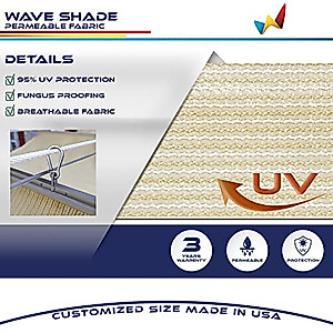 Windscreen4less 4' x 16' Retractable Sun Shade Canopy Cover Sliding Wave Shade Sail for Pergola Patio Deck Yard Gazebo Outdoor (Beige)