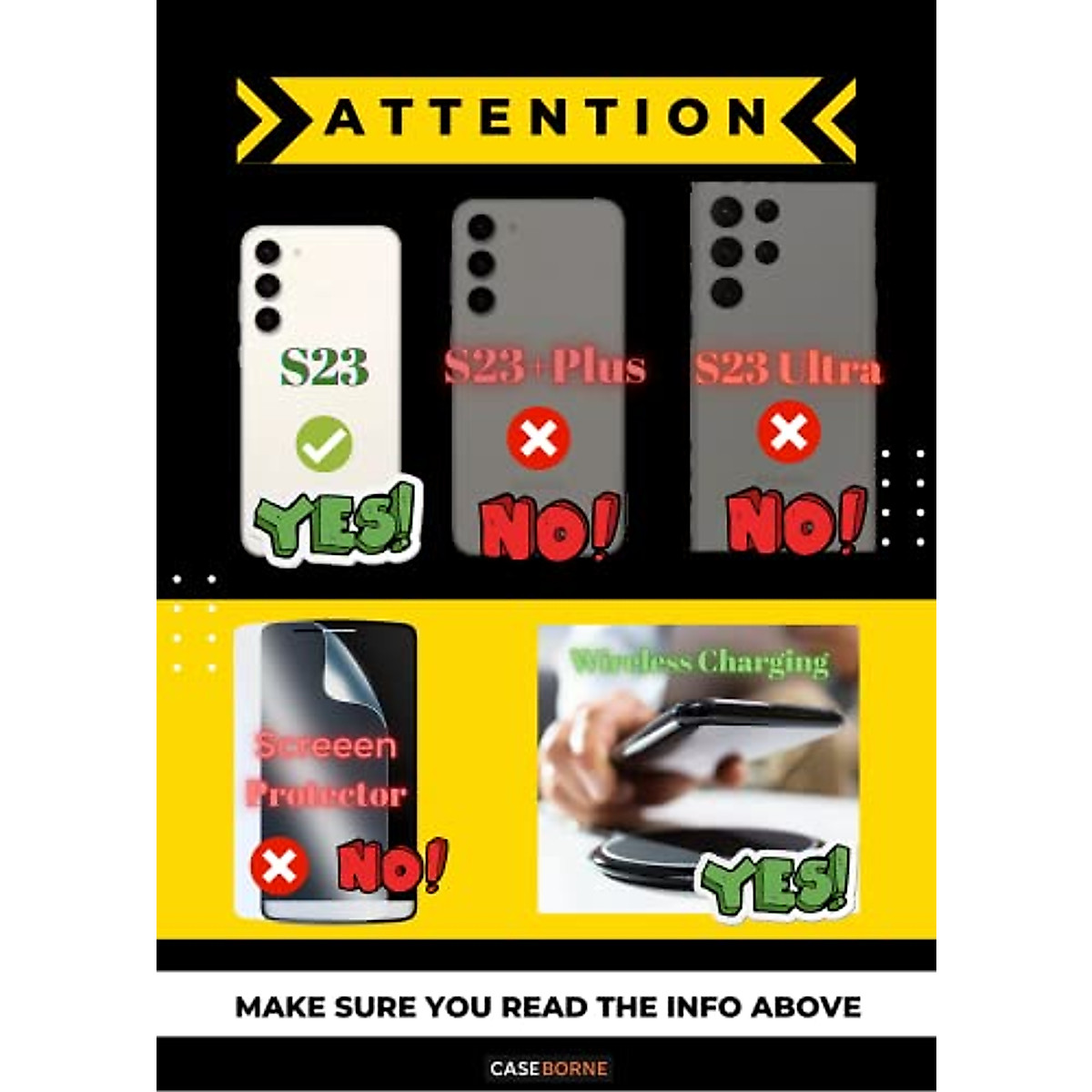 CaseBorne V Designed for Samsung Galaxy S23 5G Case (Formerly ArmadilloTek), Full-Body Multi-Layer Rugged Kickstand Protective Case Screenless- Black