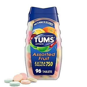 TUMS Extra Strength Antacid Tablets for Chewable Heartburn Relief and Acid Indigestion Relief, Assorted Fruit Flavors - 96 Count