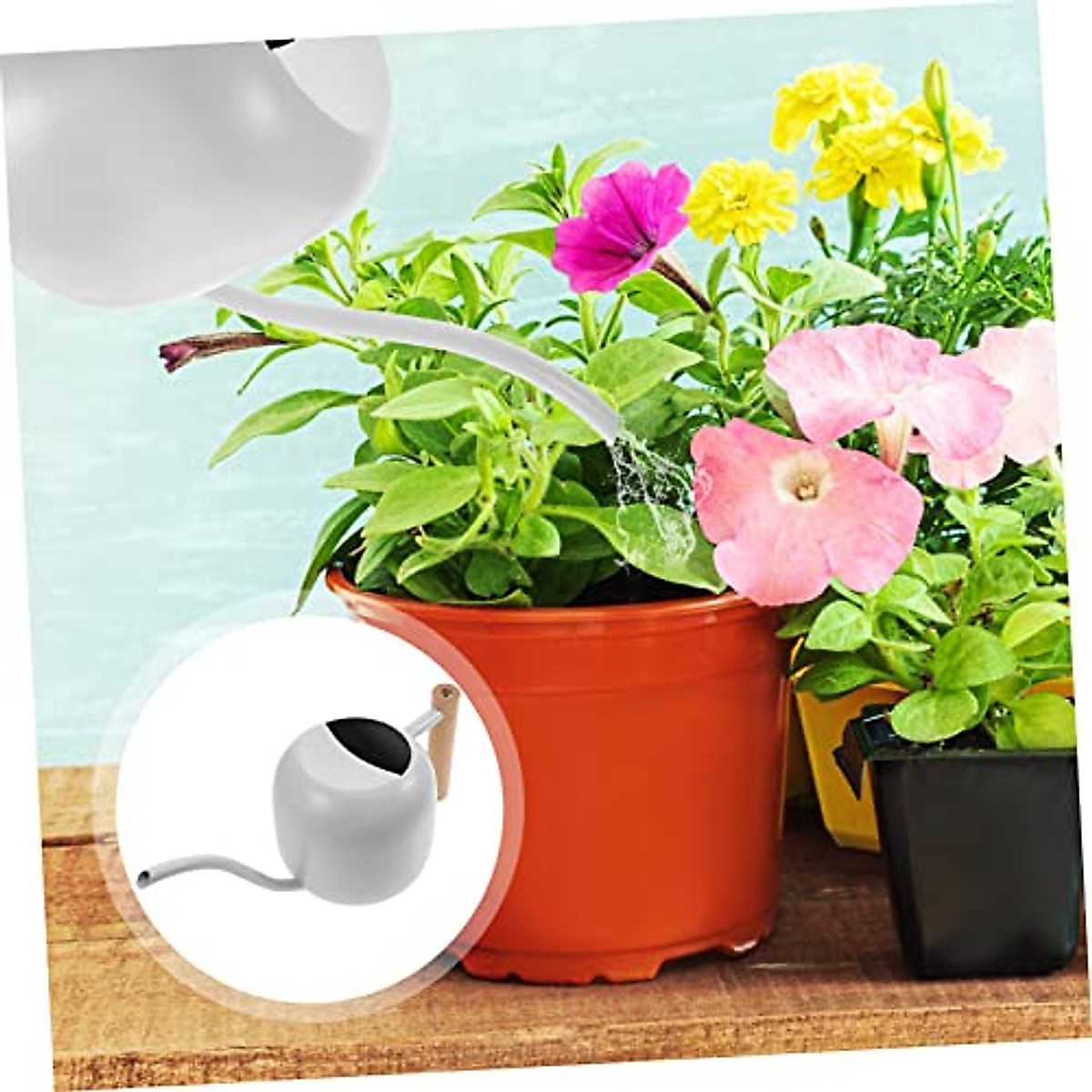 Watering Kettle Garden Watering Bucket Flower Watering can Watering can for Indoor Plants Flowers Succulent Watering Pot White Garden Supplies Water The Flowers Wooden Handle