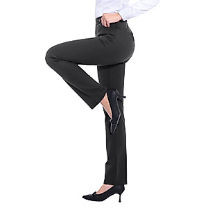 ZTN Women's Yoga Dress Pants Pull On Straight Leg Slacks with Belt Loops Dressy Casual M Dark Grey