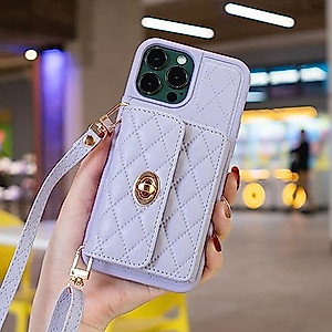 WATSKY Suitable for iPhone 14Pro Mobile Phone case, Card case, Organ Card case Leather case Light Purple