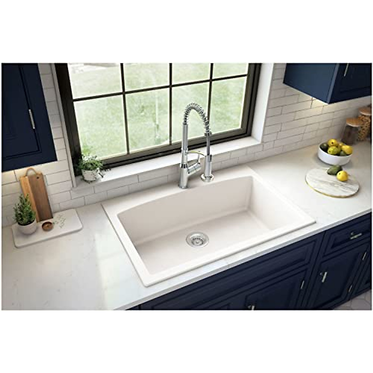 Karran QT-712 Drop-In Quartz Composite 33 in. 1-Hole Single Bowl Kitchen Sink in White