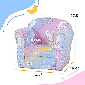 Qaba Kids Sofa Chair, Toddler Sofa with Glow in The Dark Fairy Design & Wooden Frame, Upholstered Baby Sofa for 18-36 Months for Bedroom, Livingroom, Playroom, Kid Room, Multicolor