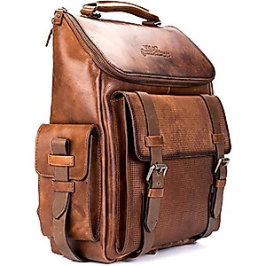 VELEZ Archaeology Tan Leather Backpack for Men + Brown Neoprene Shoes for Men 10.5