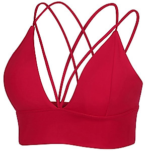 MotoRun Womens Push-up Padded Strappy Sports Bra Cross Back Wirefree Fitness Yoga Top Red-383 M