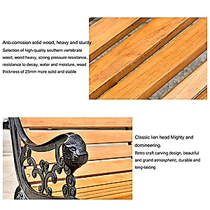 ManiCrown Patio Garden Bench，Outdoor Preservative Wood Park Bench Porch Bench Chair with Rust Resistant Cast Iron Frame,Porch Bench with backrest and armrests Slatted Seat, for Lawn/Poolside