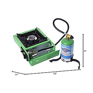 Flame King YSNVT-505 Dual Fuel Butane & Propane Gas Camping Stove with Single Burner, Portable and Great for Outdoor Cooking, Backpacking 8.5"X8.5" grid