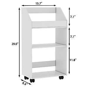 HAYOFAMY 3-Tier Mobile Bookshelf, White Bookcase with Wheels, Rolling File Holder Desk File Book Organizer for Home Office Living Room School