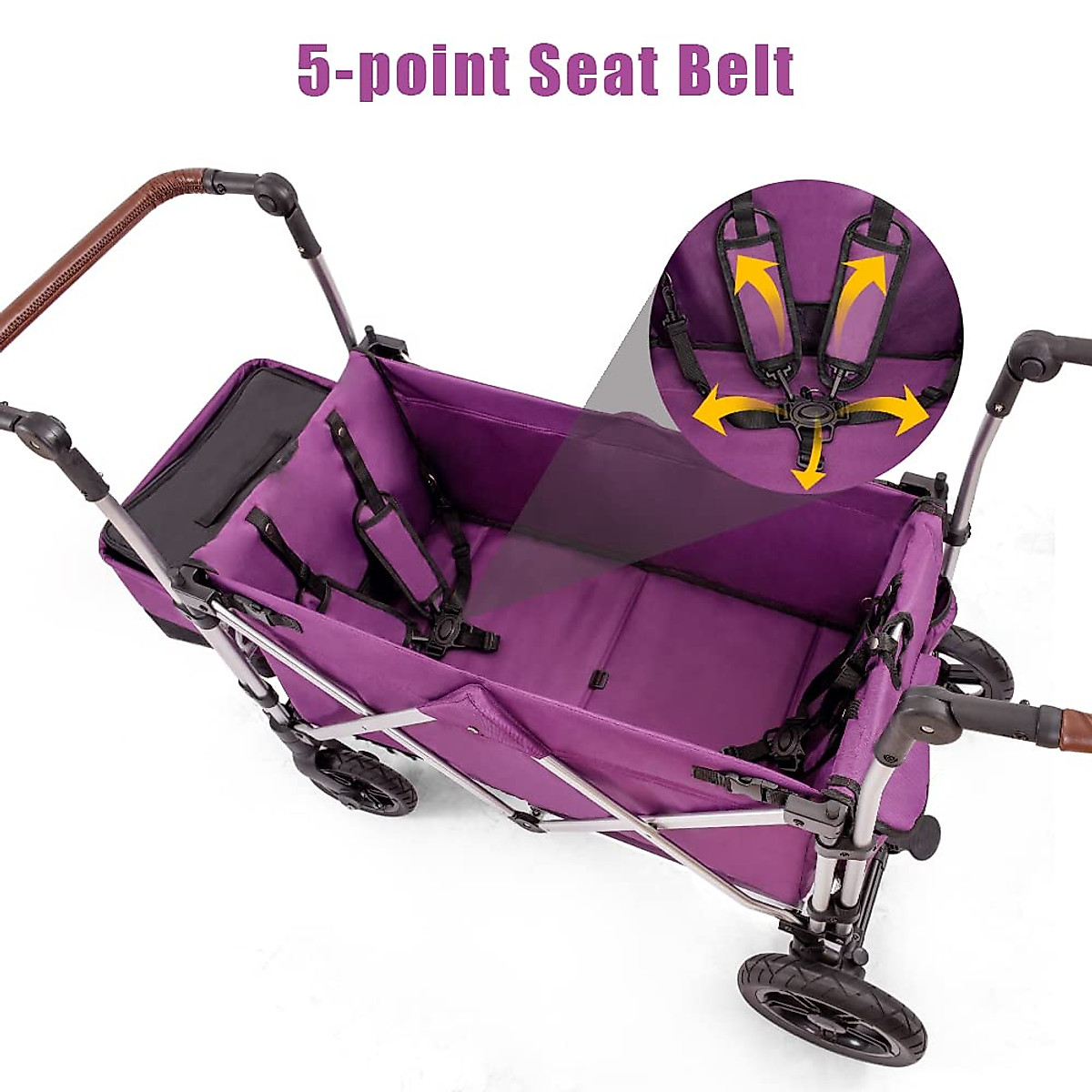 Unichart Push Wagon Stroller 2 Passenger Flodable Baby Stroller with Adjustable Handle Bars, Rain Cover, Carrying Bags & Basket, Double Seats with 5-Point Harness(Large, Purple)