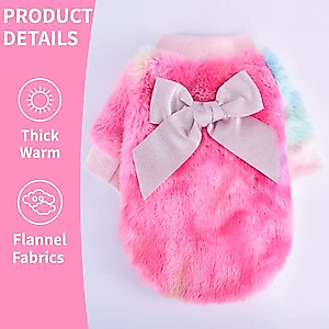 Pink Dog Sweater for Small Dogs Girl Tie Dye Female Dog Sweater Puppy Sweatshirts Doggie Sweaters Winter Dog Clothes Pet Cat Pup Warm Clothing Outfit for Yorkie Chihuahua Coat with Bow-Knot XS