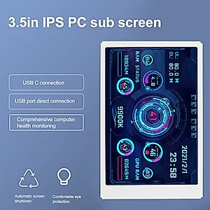 Yunseity 3.5in Computer Temp Monitor, USB Mini Screen AIDA64 PC CPU Data Monitor, PC Temperature Display, PC Sensor Panel for PC Computer Case Secondary Screen (White)