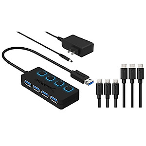 Sabrent 4-Port USB 3.0 Hub + 6-Pack 22AWG Premium Micro USB Cables (X3-3ft + X3-1ft) High Speed USB 2.0