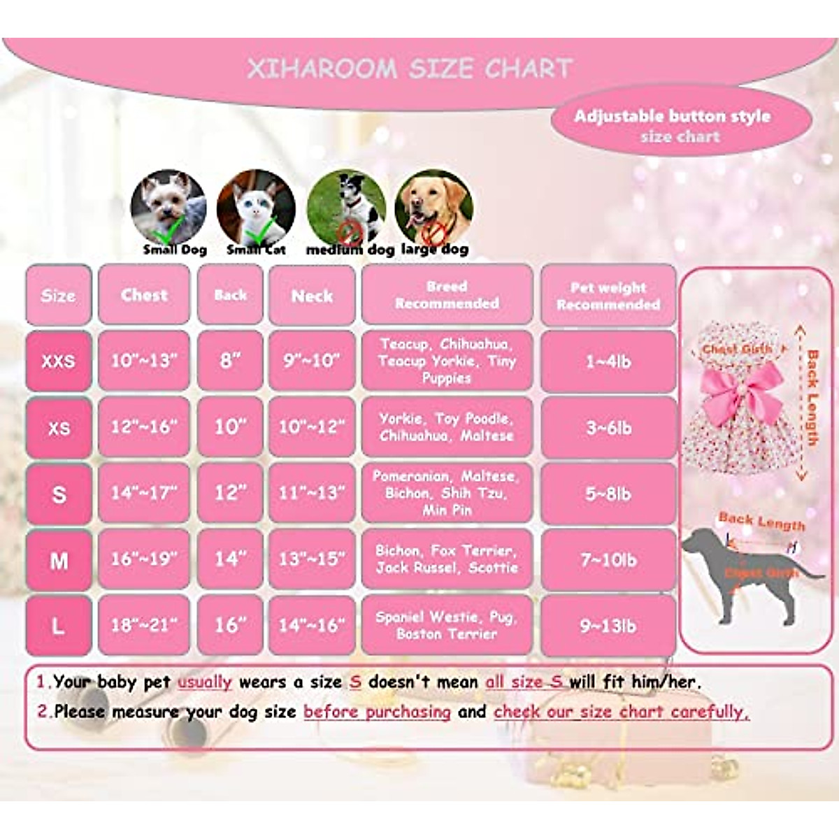 Petroom 2 Pieces Small Dog Dresses,Cute Princess Floral Skirt Cat Apparel Female for Yorkie(Pink & Rose red S)